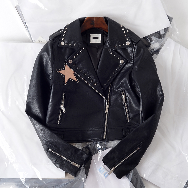 Spring Printed Letters Pu Leather Jacket Women Riv... – Grandado