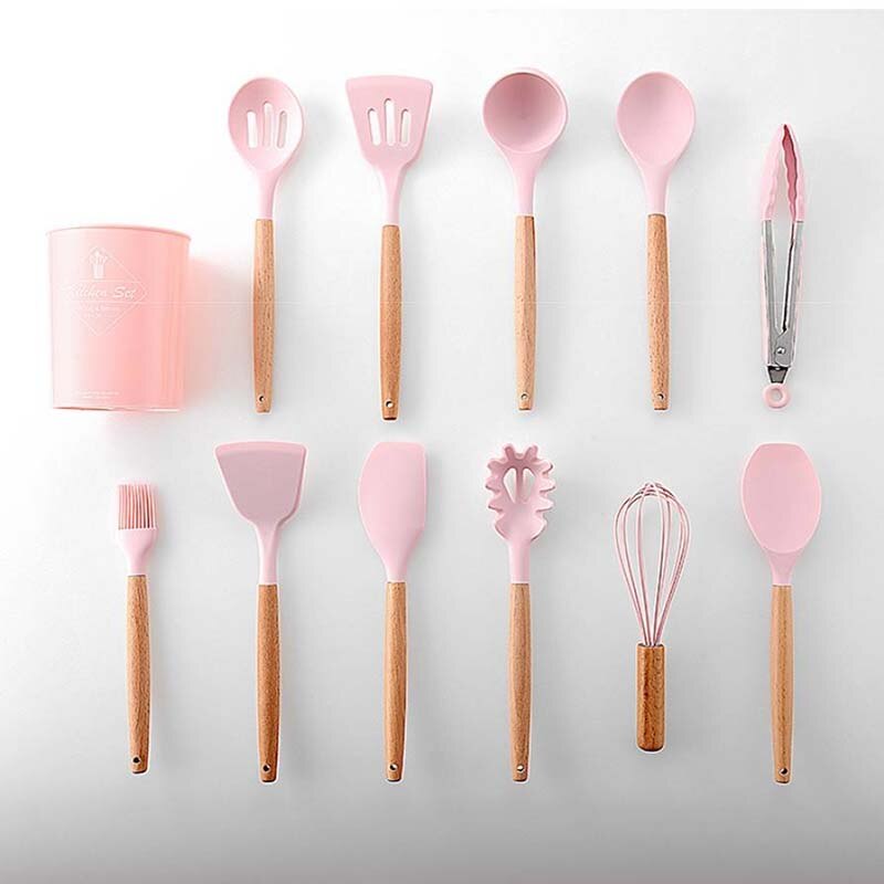 Silica Gel Kitchenware Outfit 11 pcs Pink Solid Wo... – Grandado