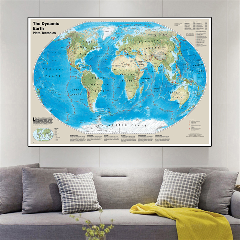 150*100cm The Dynamic Plate Tectonics Map of The W... – Vicedeal