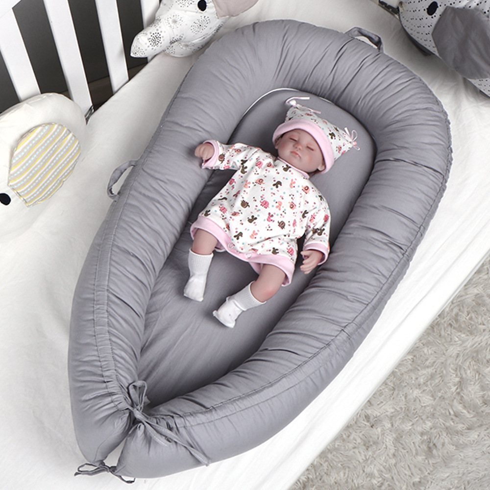 Born Solid Color Cotton Crib Baby Nest Lounger Kid... – Grandado