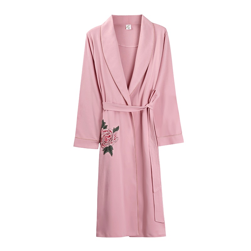 Embroidered Flowers Cotton Robe For Sleep Big Yard... – Grandado