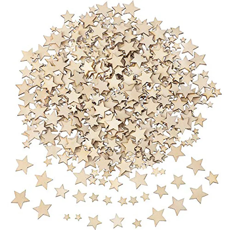 100-500 Mini Wooden Stars Slices Mixed Size Wooden... – Vicedeal