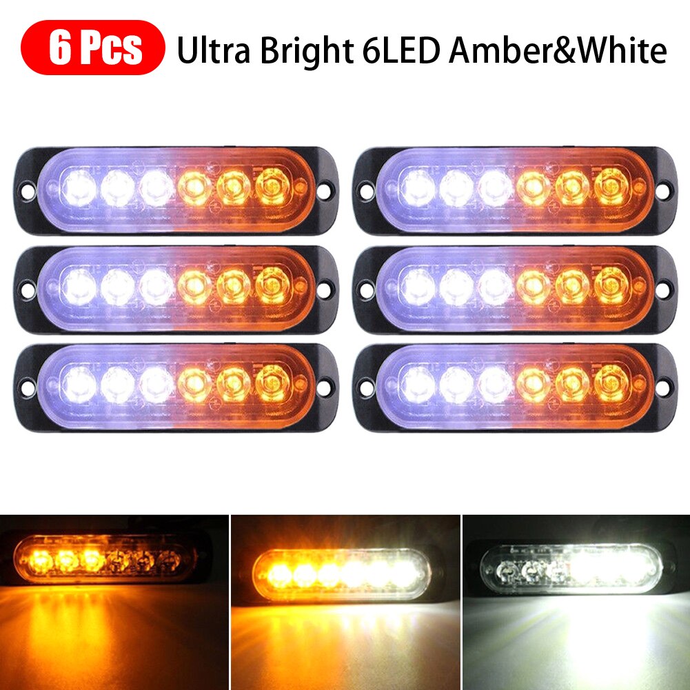 12pcs Strobe 6 LED Light White Amber Emergency Haz... – Grandado
