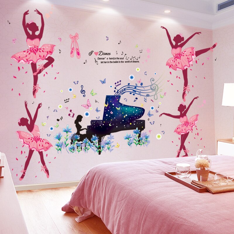 Ballet Dancers Girl Wall Stickers DIY Piano Flower... – Grandado