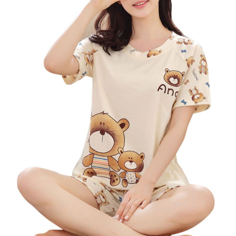 Women Cartoon Pajamas Short Sleeve Cotton Pyjamas ... – Grandado