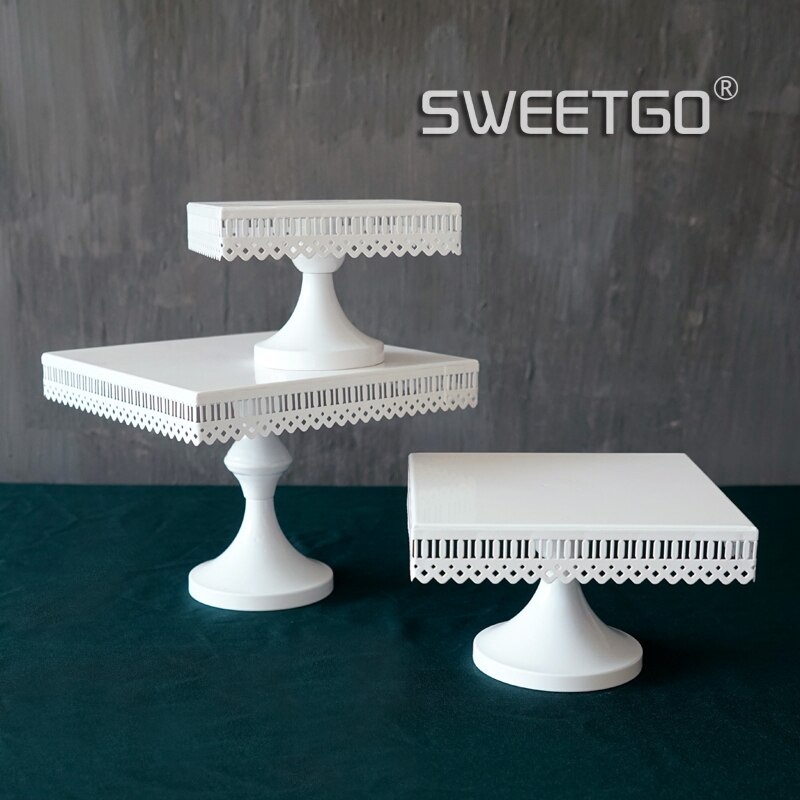SWEETGO Square cake stand white iron metal cake to... – Grandado