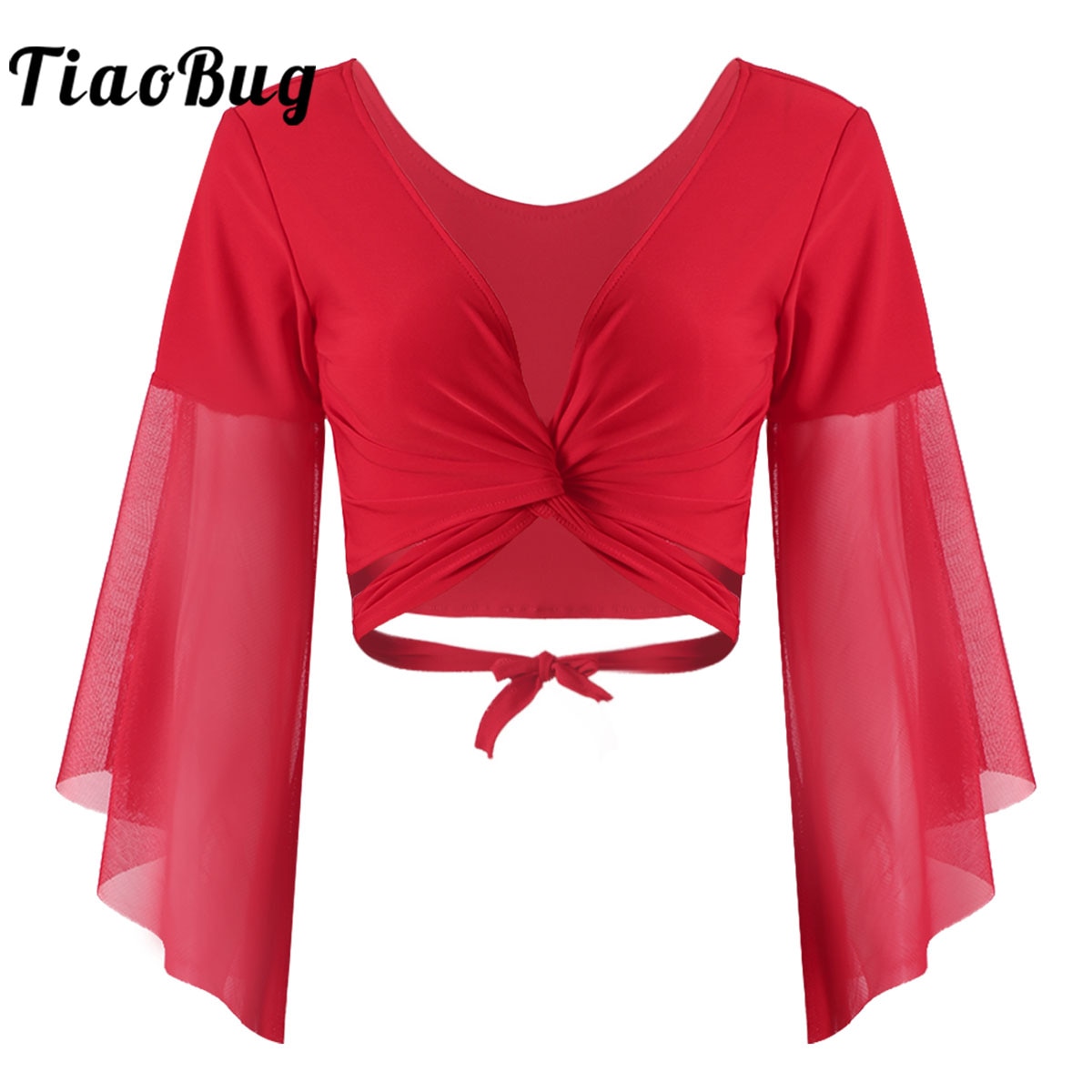 Lace-Up Buikdans Tops Vrouwen Mesh Patchwork Lange... – Vicedeal