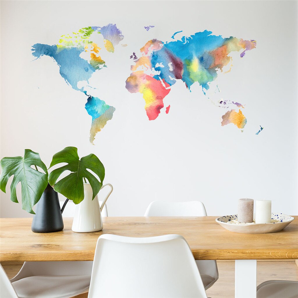 Wall Sticker Mobile Color World Map Affixed With D... – Grandado