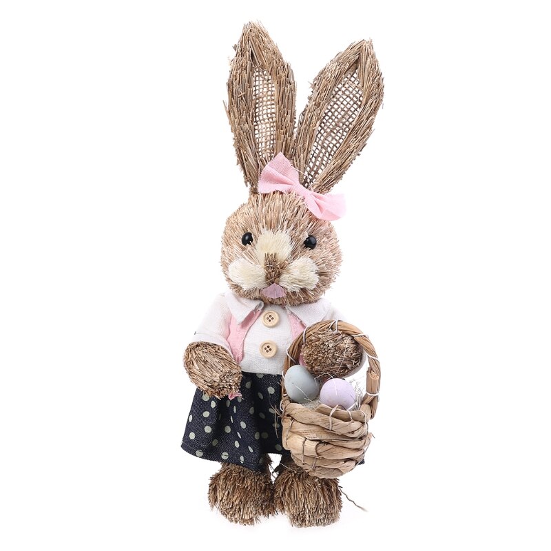 14" Artificial Straw Bunny Standing Rabbit with Ca... – Grandado