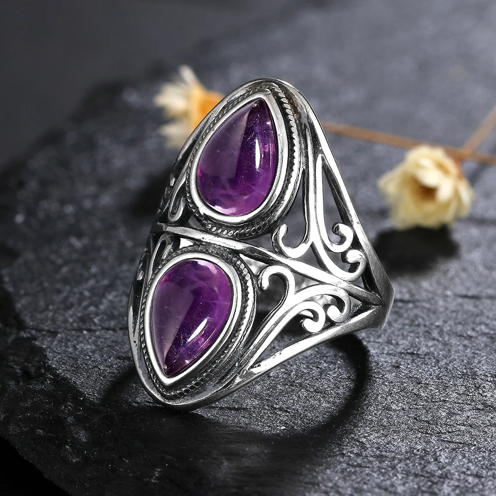 Charms 6 x 9mm natural amethyst s925 sterling sil... – Grandado
