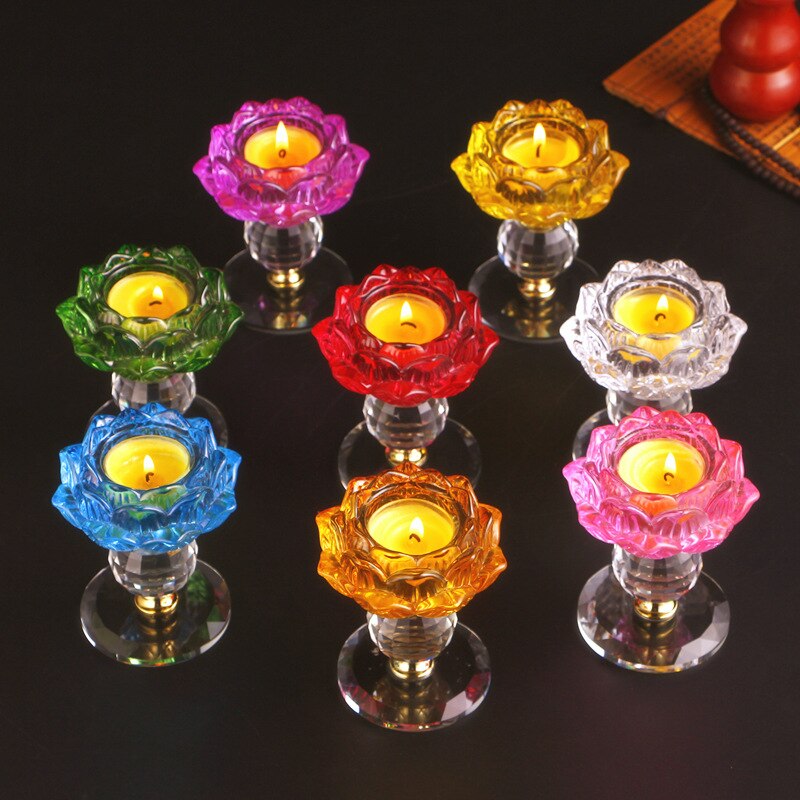 Colorful Crystal Lotus Buddhist Offering Lamp Butt... – Grandado