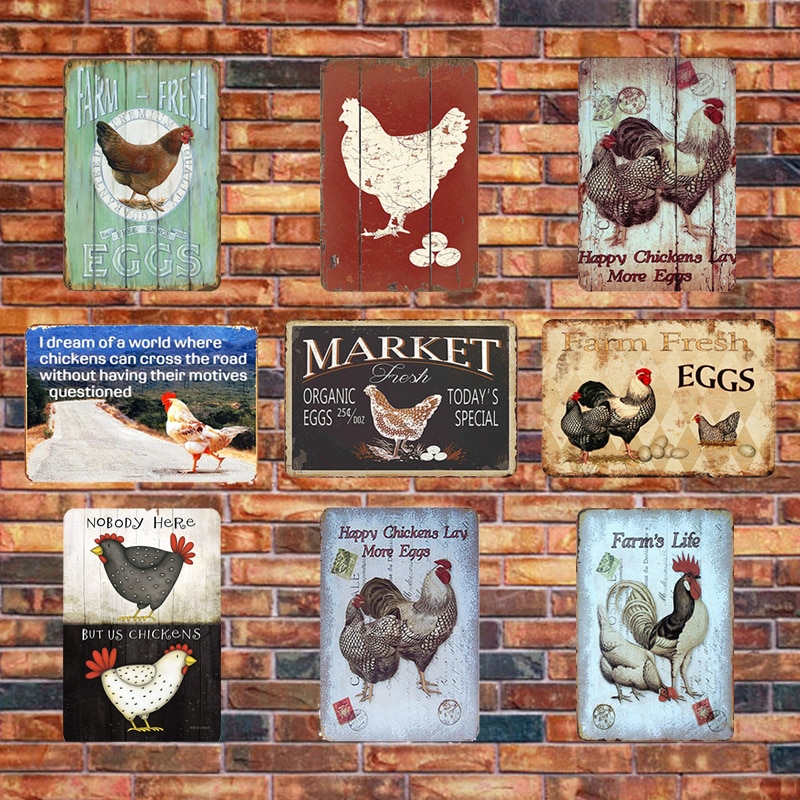 Chicken Plaque Sign Vintage Metal Tin Signs Wall P... – Grandado