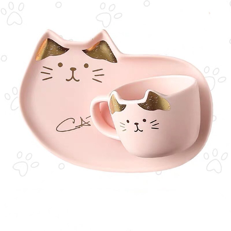Ceramic Cute Cartoon Cat Coffee Mug Set Animal Bre... – Grandado