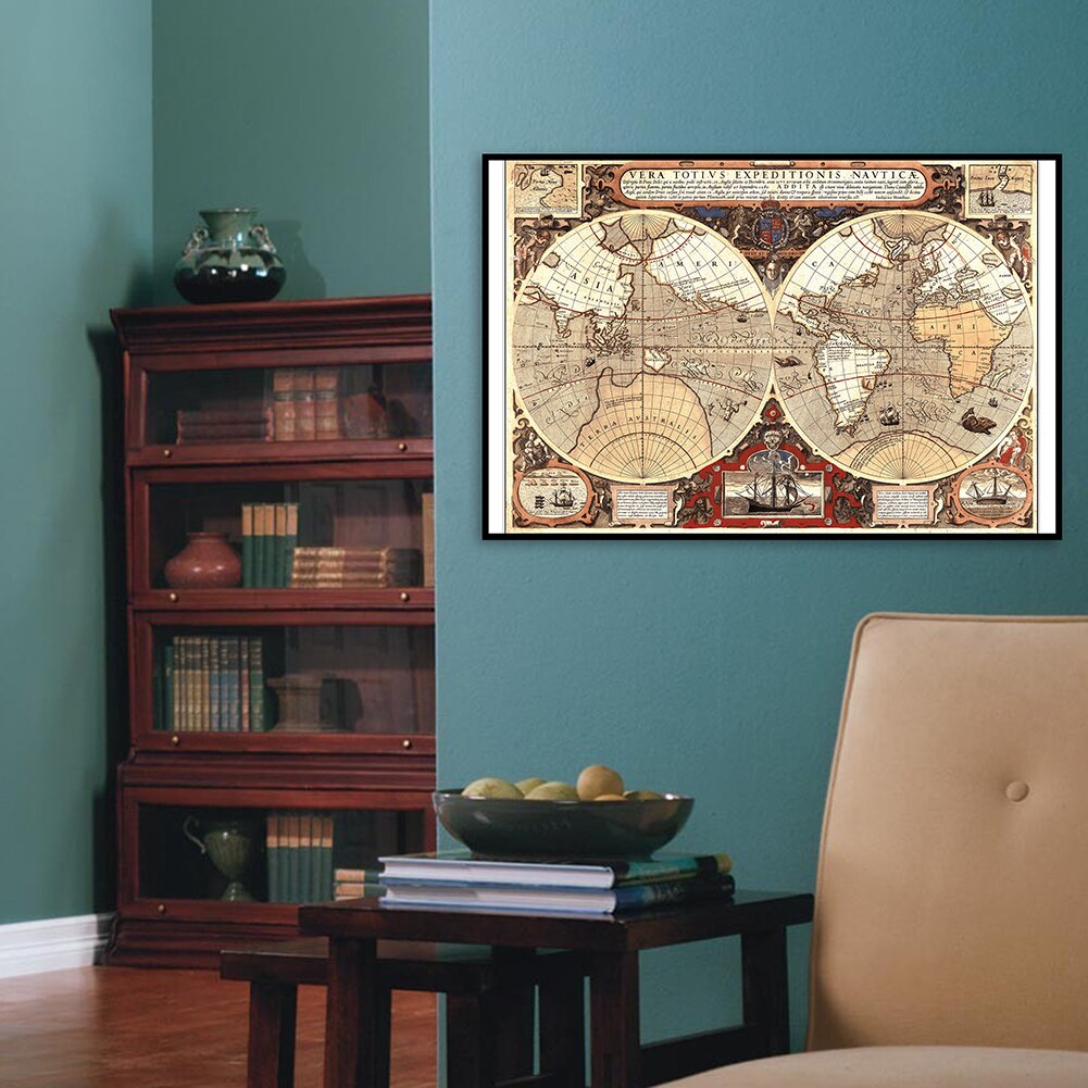 75*50cm The World Map Vintage Canvas Painting Medi... – Grandado