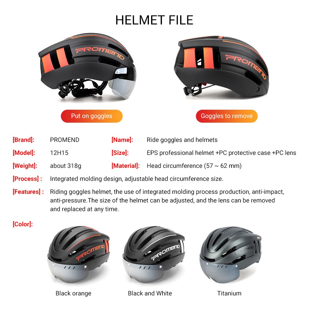Promend Fiets Helm Integraal-Gegoten Led Licht Opl... – Grandado