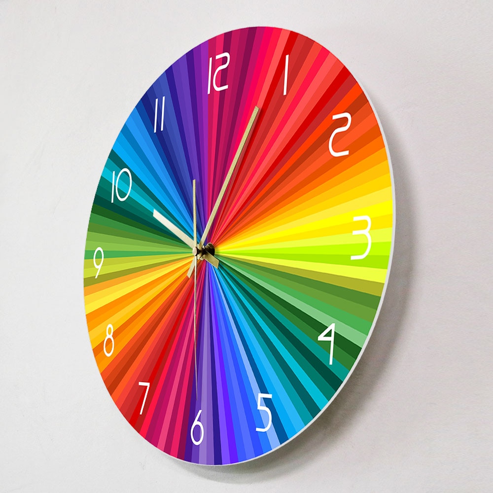 Bright Rainbow Ray Colorful Printed Wall Clock Rai... – Grandado