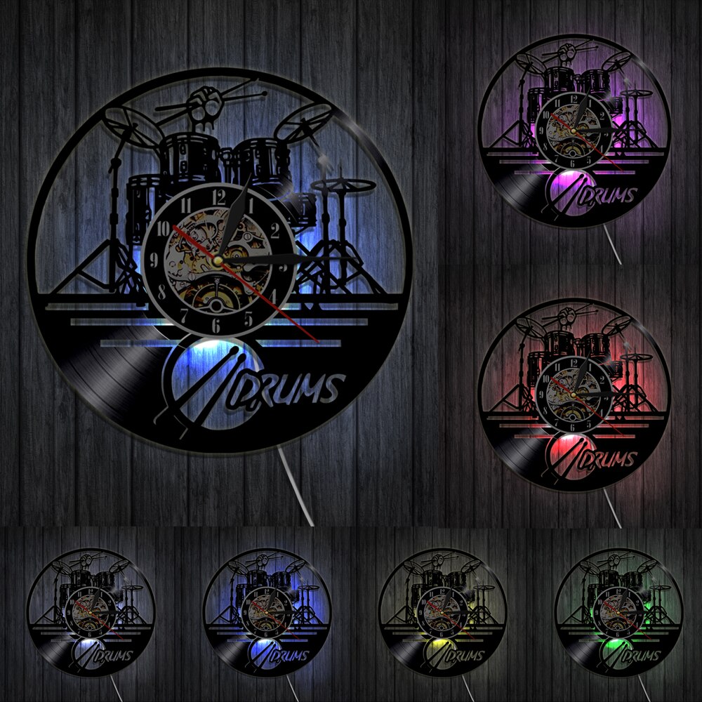 Drum Kit Silhouette Shadow Wall Clock Musical Inst... – Grandado