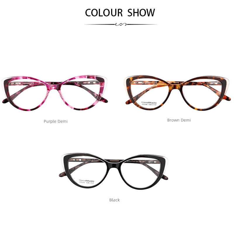 Acetate Round Female Eyeglass Frames Stylish Cat E... – Grandado