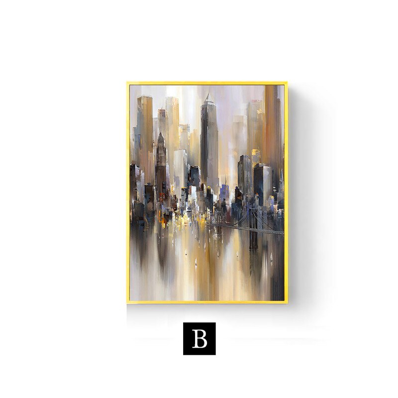 Abstract City Building Canvas Painting Black White... – Vicedeal