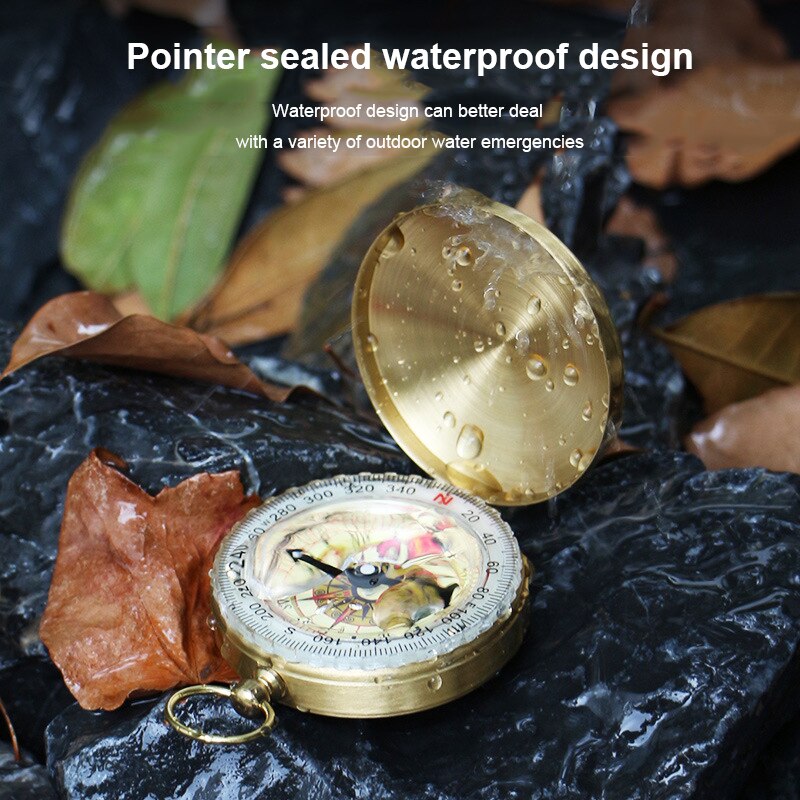 Compasses Camping Hiking Brass Gold Compass Pocket... – Grandado