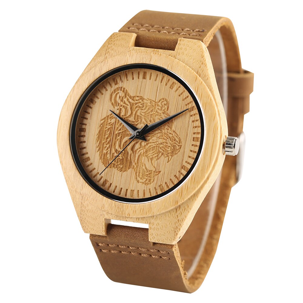 Tiger Head Theme Bamboo Wooden Wrist Watch Casual ... – Grandado