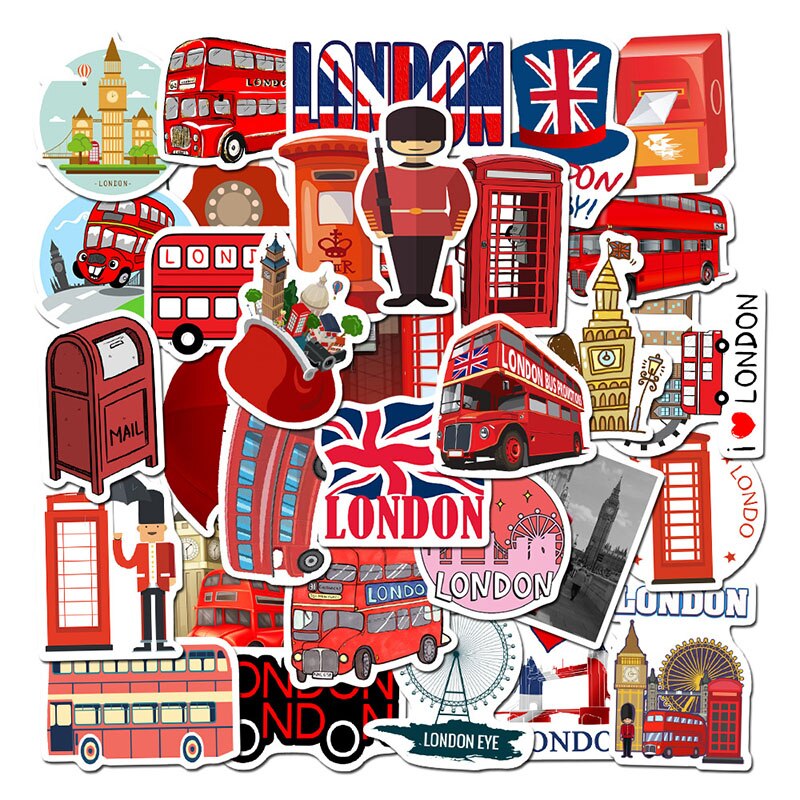 50Pcs London Red Bus Telephone Booth Waterproof St... – Grandado