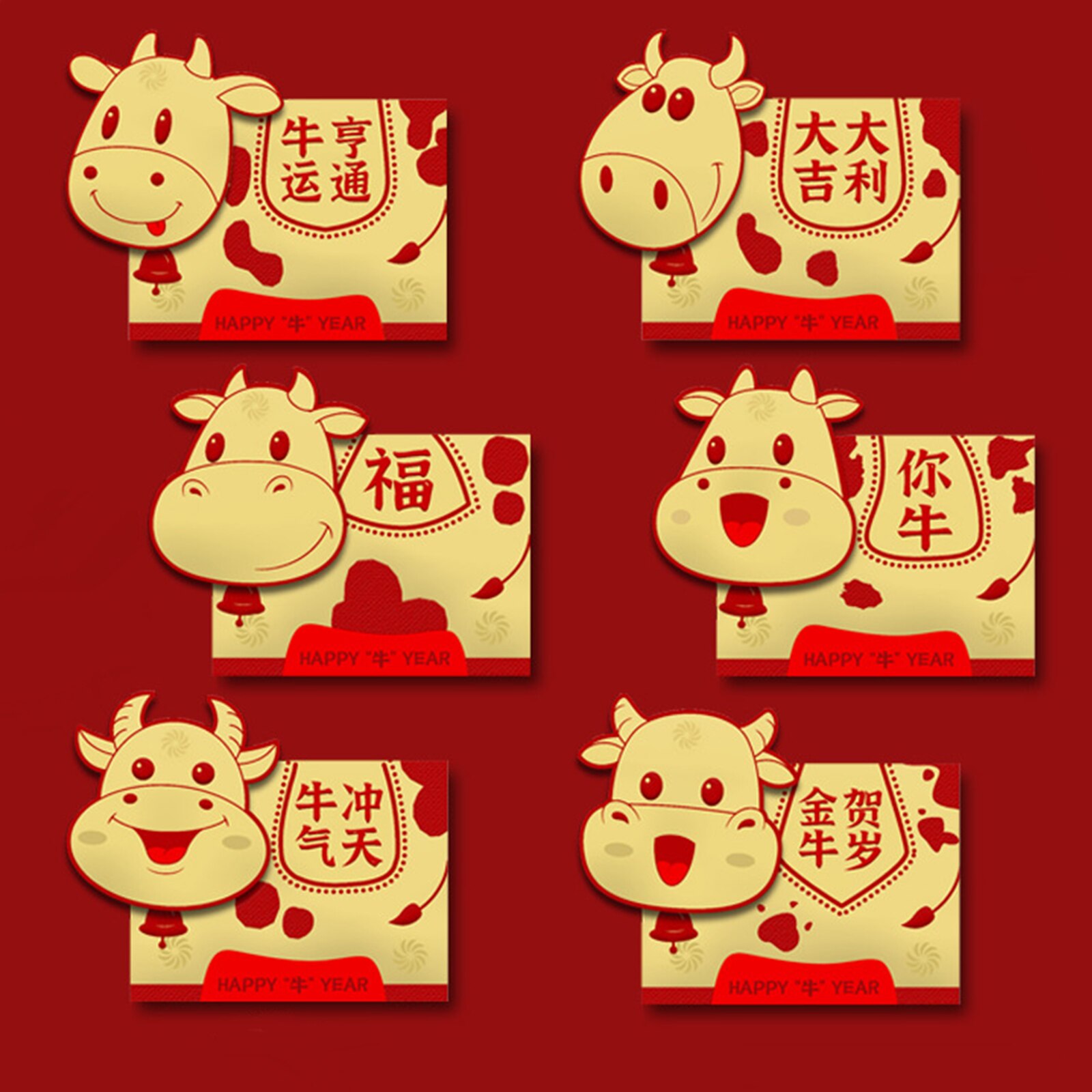 6pcs/set OX Lucky Chinese Red Envelopes Lucky Pock... – Grandado