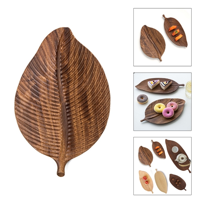Leaf Shape Storage Fruit Tray Solid Wood Handmade ... – Grandado