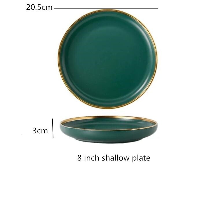 Green White Ceramic Gold Inlay Plate Steak Food Pl... – Grandado