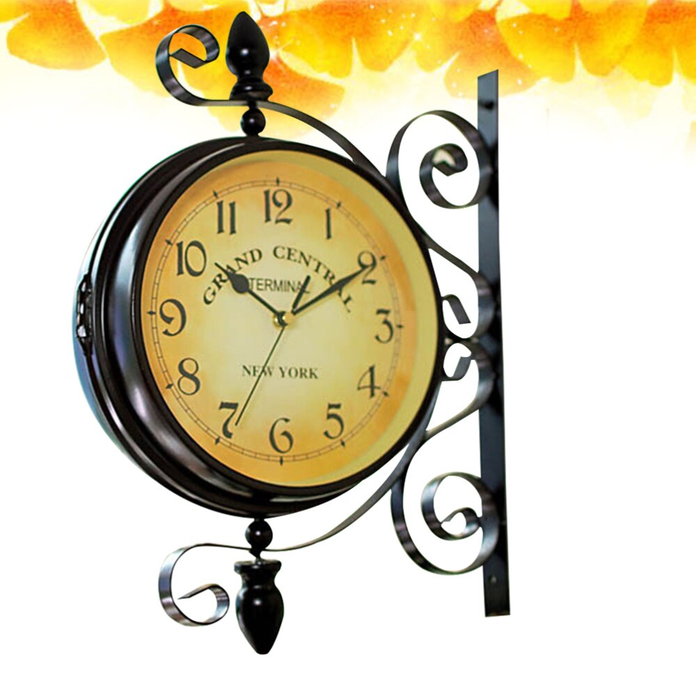 Vintage Double Sided Wall Clock Iron Silent Quiet ... – Vicedeal