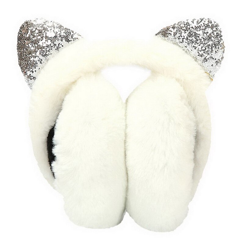 Cat Ear Plush Earmuffs Shiny Sequin Soft Earflaps ... – Vicedeal