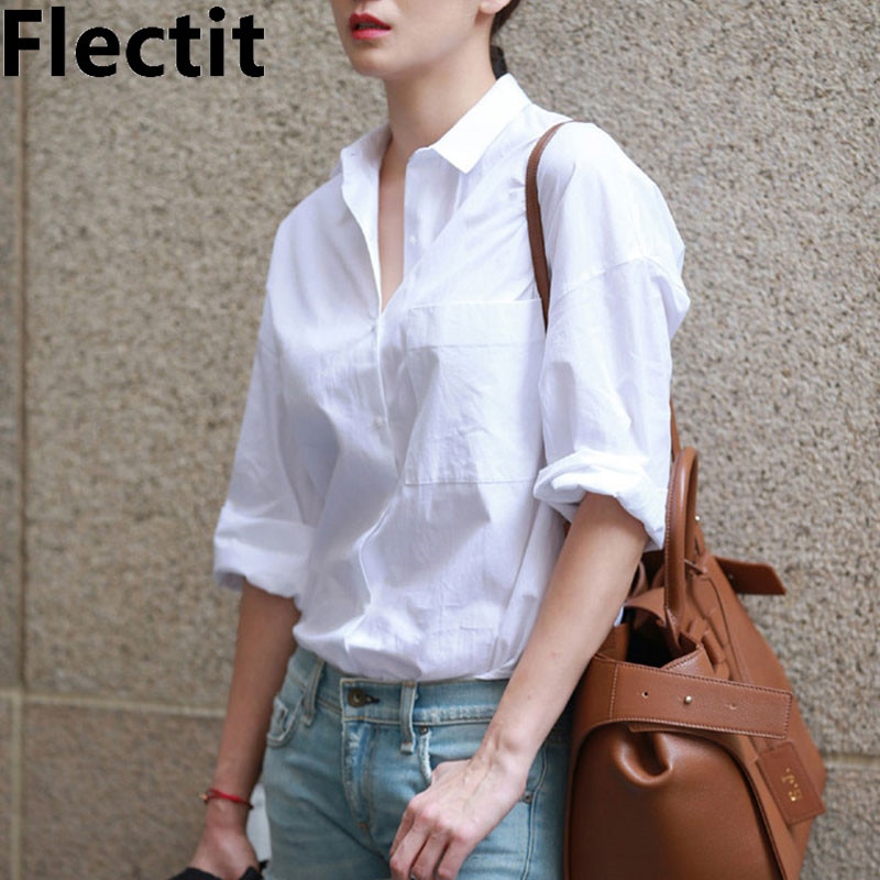 Flectit Casual Chic Women White Shirt Basic Collar... – Vicedeal