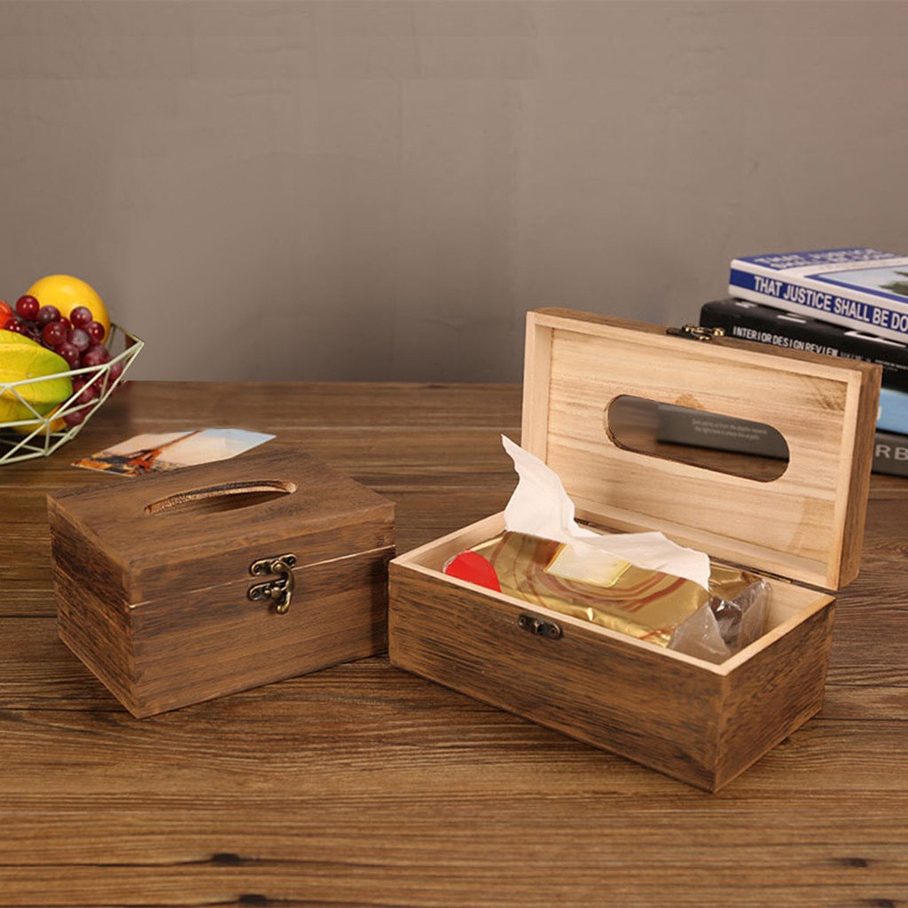 Country Rustic Brown Tissue Box Torched Wood Bathr... – Grandado