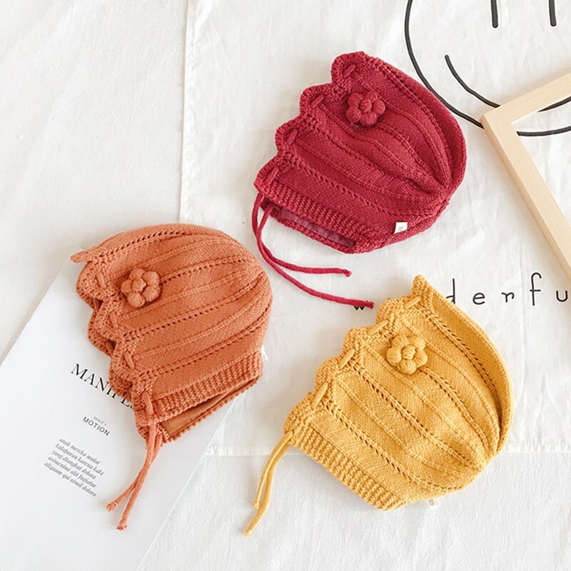 Winter Gebreide Cap Kids Pure Kleur Bloemen Handge... – Grandado