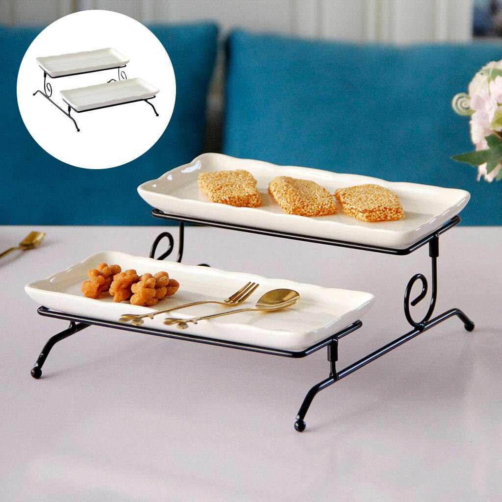 2 Tier Serving Stand Serving Platter Set with 2 Po... – Vicedeal