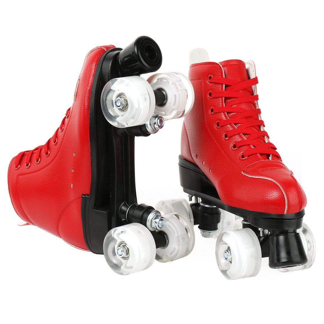 Artificial Leather Roller Skates Red Double Line S... – Grandado