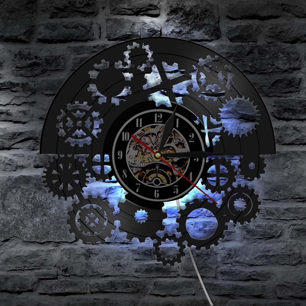 Gothic Steampunk Vinyl Record Wall Clock Gears Bla... – Grandado