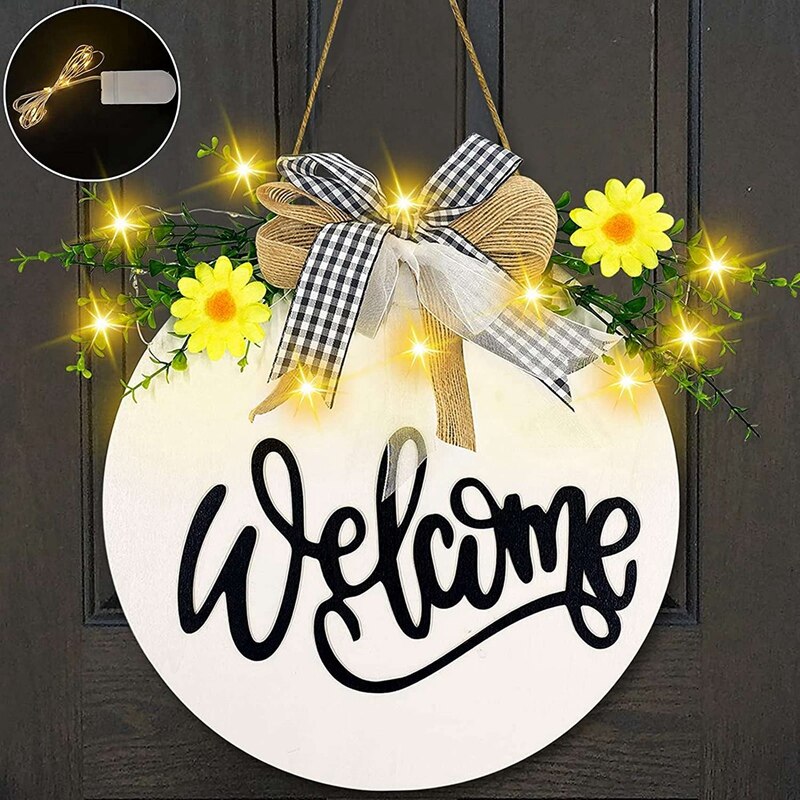 Lighted Welcome Wreath Sign Front Door Porch Decor... – Vicedeal