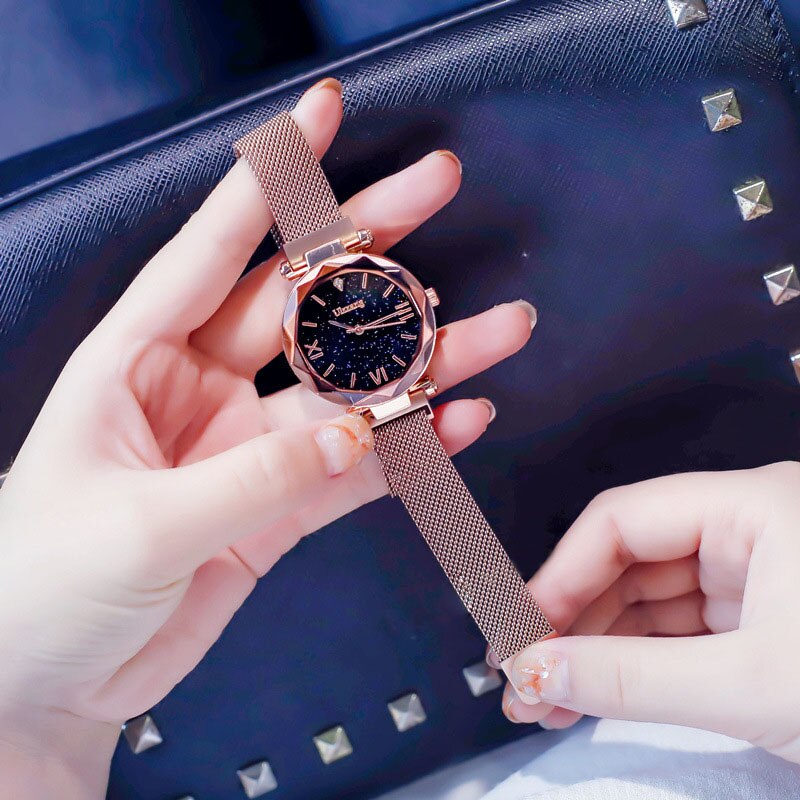 1 Pcs Women Lady Wrist Quartz Watch Round Starry S... – Grandado