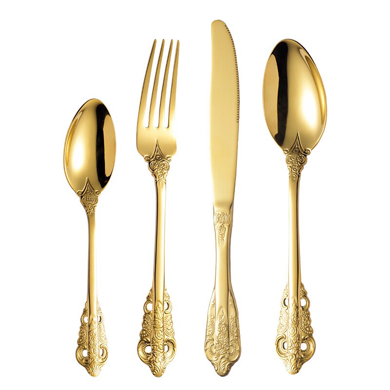 4Sets Bestek Vintage Lepel Mes Goud Theelepel Vork... – Vicedeal