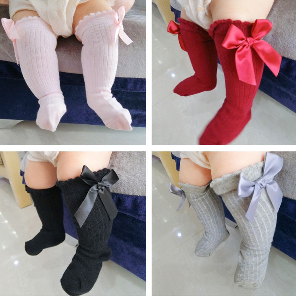 Kids Socks Toddlers Girls Solid Big Bow Knee High ... – Grandado