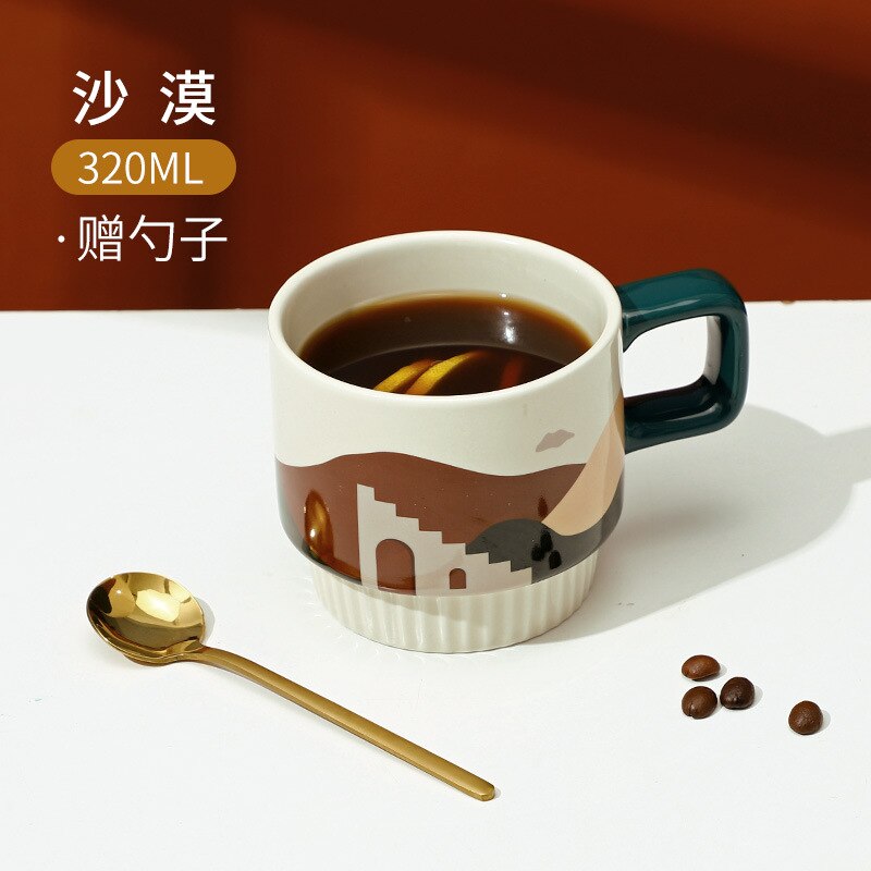 Mugs Coffee Cups with Spoon Desert Cactus Ceramic ... – Grandado