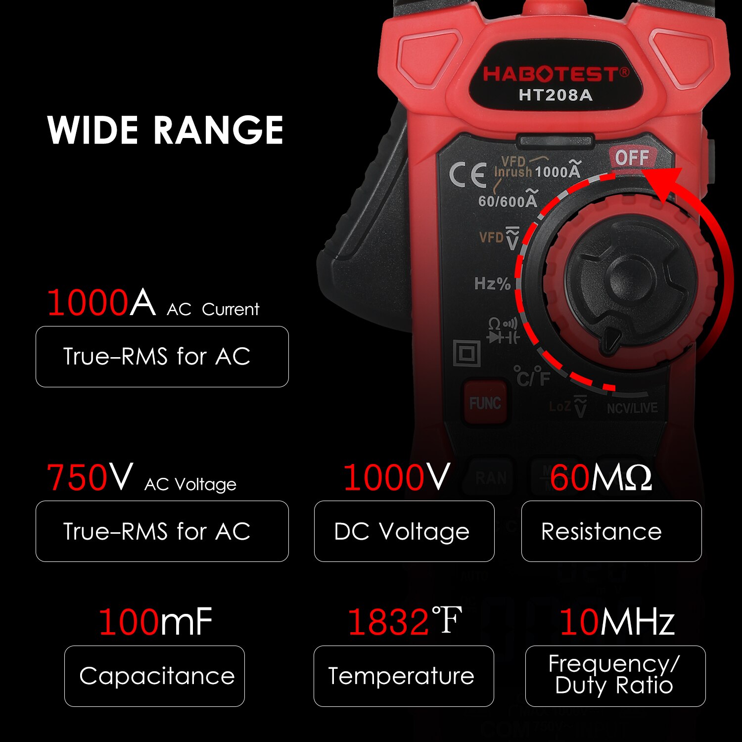 HABOTEST AC Digital Clamp Meter True-RMS-Multimete... – Vicedeal