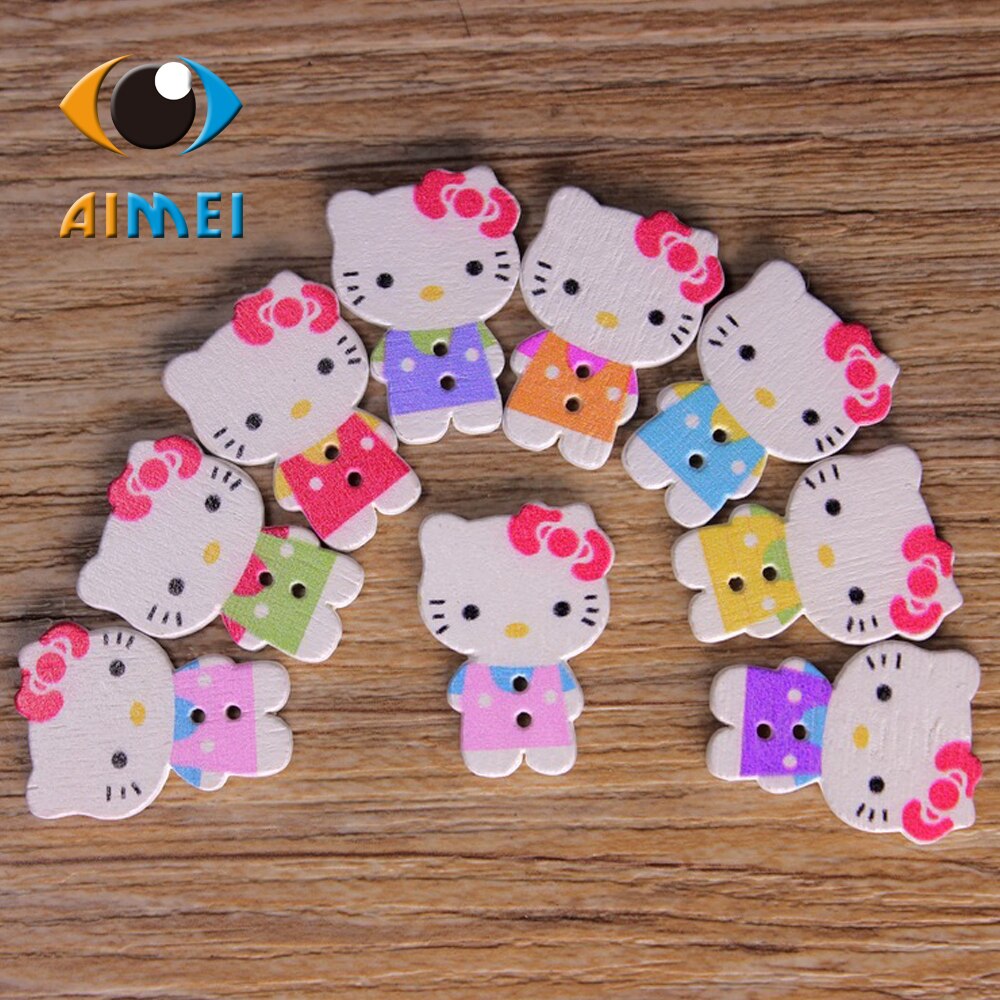 50pcs/lot Lovely Kitty Cat Painting Wooden Buttons... – Vicedeal