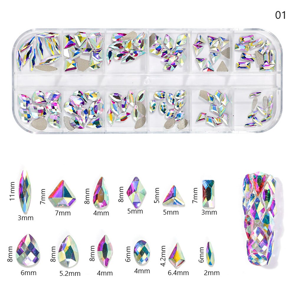 12Grids/Box Crystal AB/Rainbow Mix Shape Fancy Sha... – Grandado