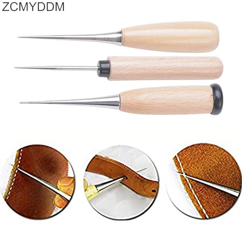 ZCMYDDM 1/3PCS Wood Handle Awl Leather Punching To... – Vicedeal