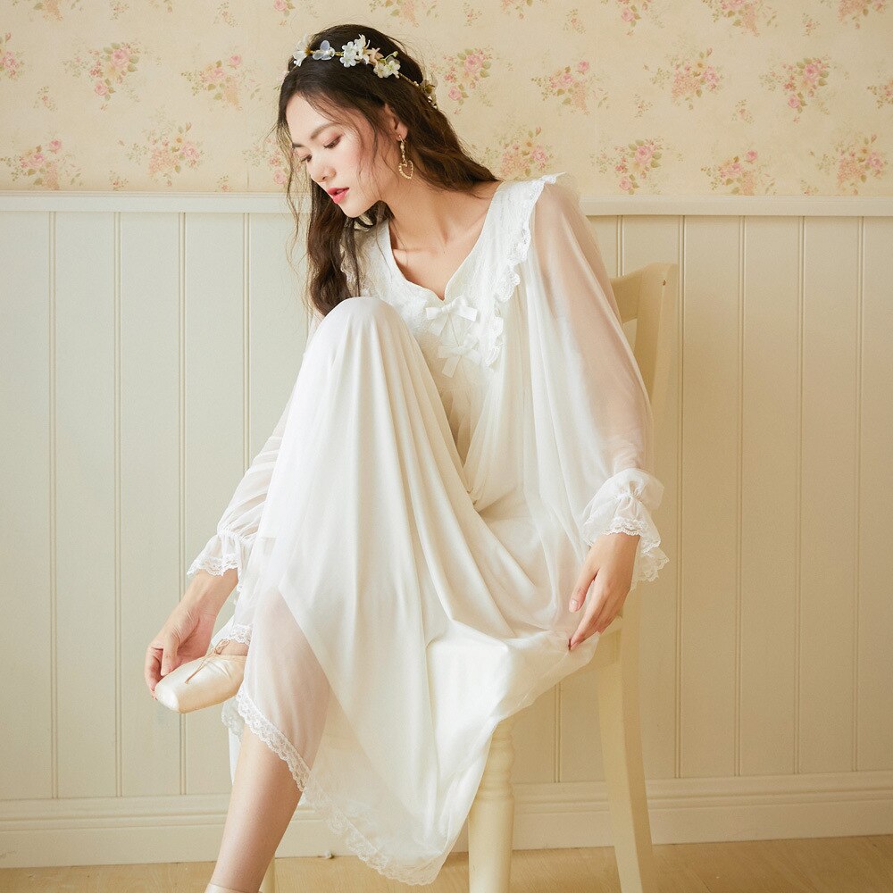 Victorian Night Dress Women Fairy Sleep Gown White... – Grandado