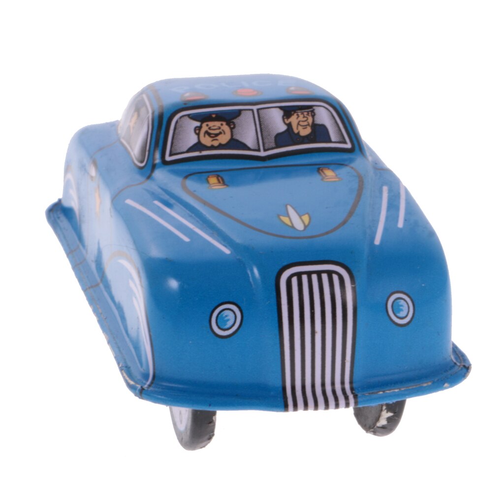 Blue Classic Police Car Tin Toy Collectible Clockw... – Grandado