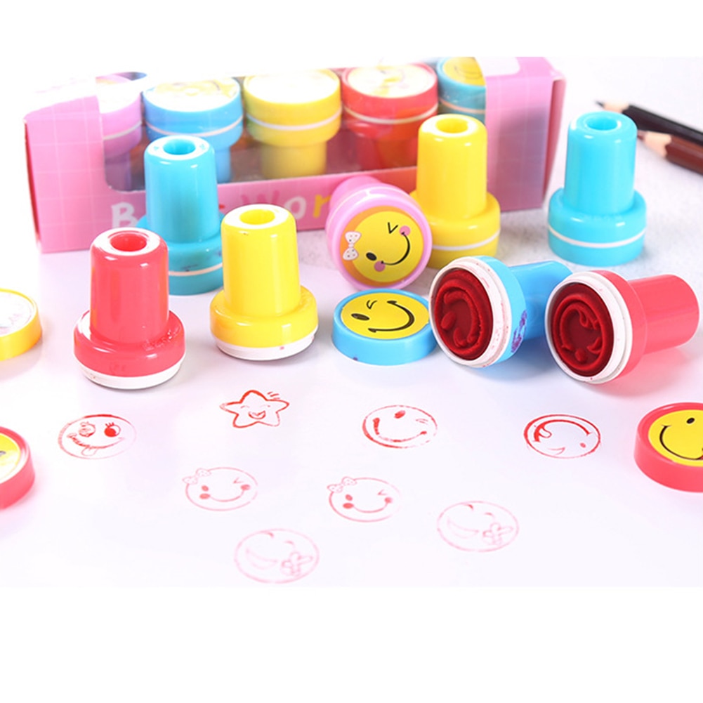 10pcs Cartoon Smile Self Inking Stamp Children Kid... – Grandado