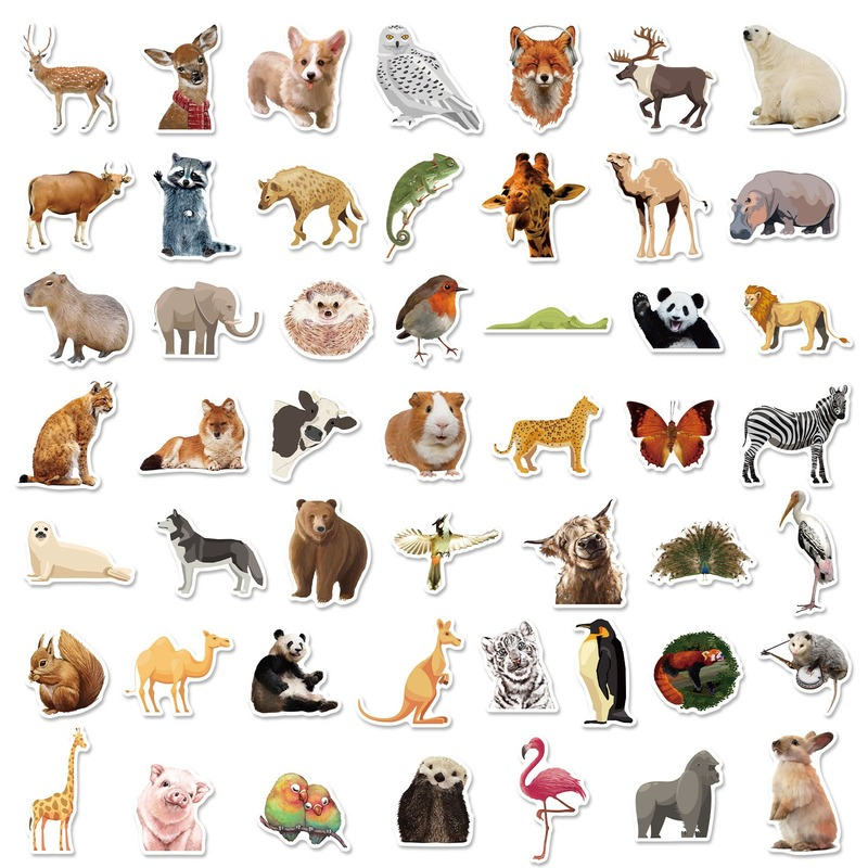 10/25/50pcs Jungle Zoo Wild Animal Stickers cartoo... – Grandado